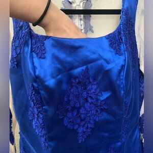 Dresses | Custom Blue Transparent Embroidered Long Sleeve Chiffon Mesh ...